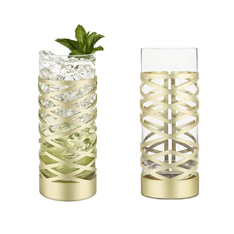 Viski Gold And Crystal Patterned Highball Glasses Set Of 2 Cocktail