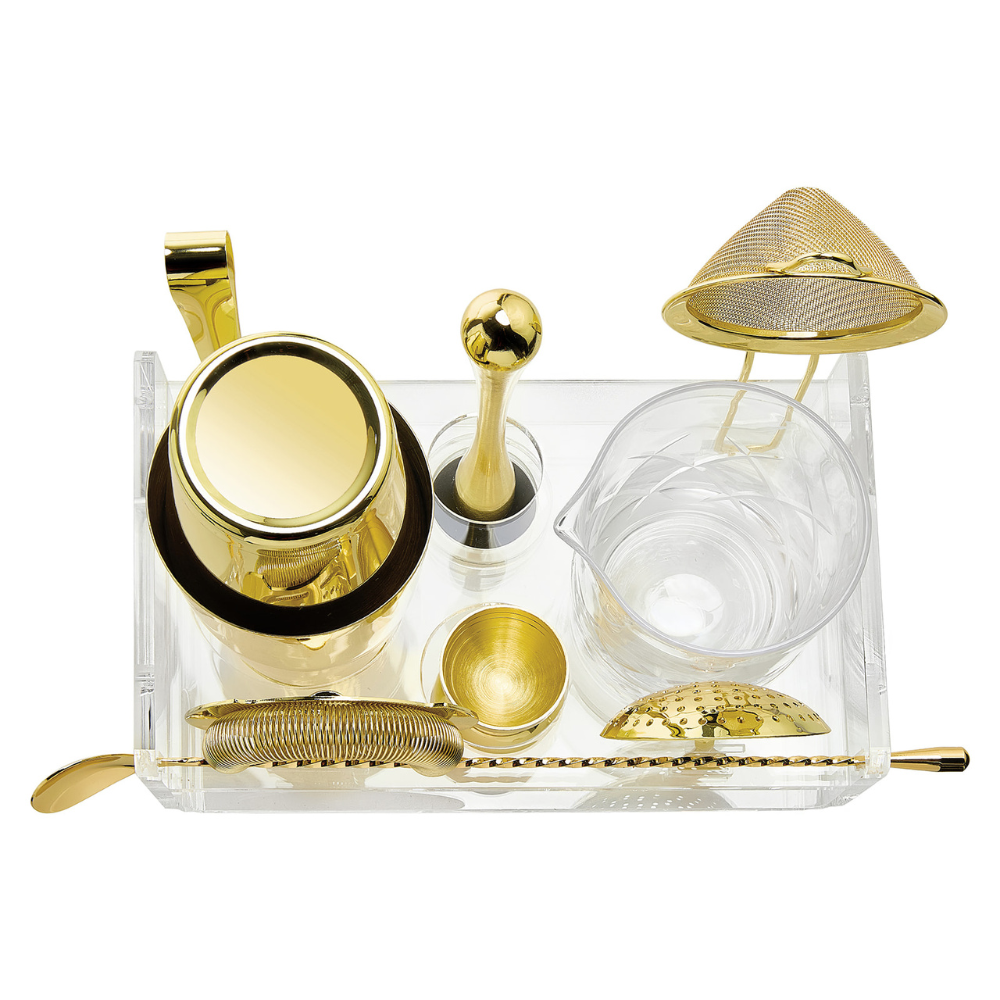 Bar Tool Set in Acrylic Stand (Gold) | Cocktail Emporium
