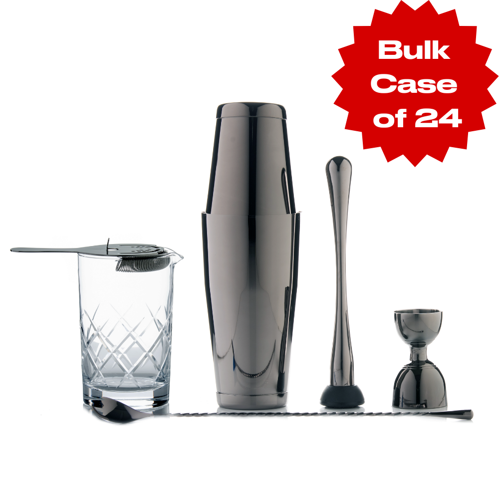 Bulk Deluxe Bar Tools Set with Boston Shaker - Gunmetal (Case of 24 ...