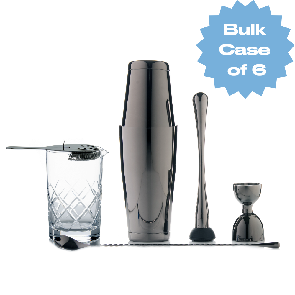 Bulk Deluxe Bar Tools Set with Boston Shaker - Gunmetal (Case of 6 ...