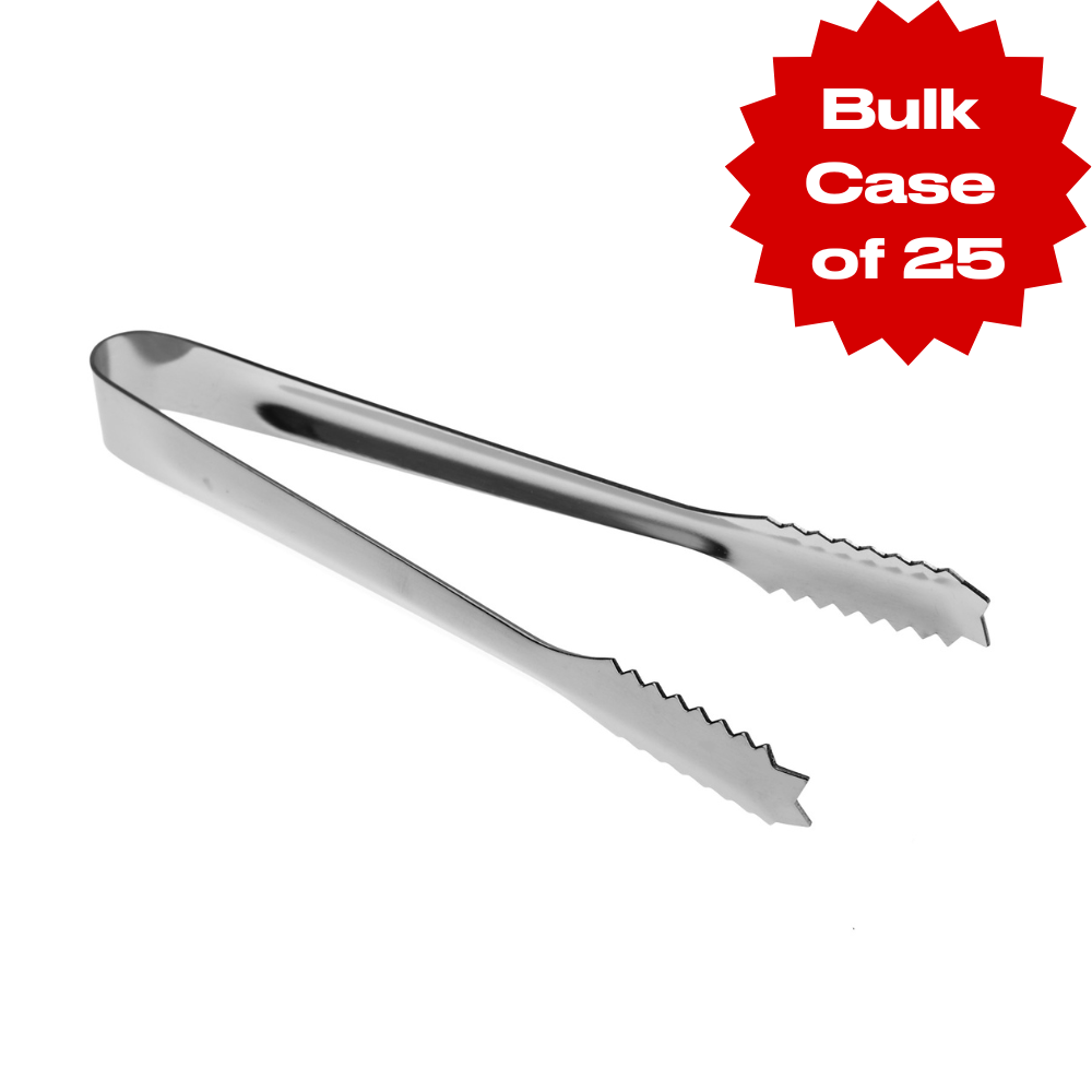 Bulk Stainless Steel Serrated Ice Tongs (Case of 25) | Cocktail Emporium