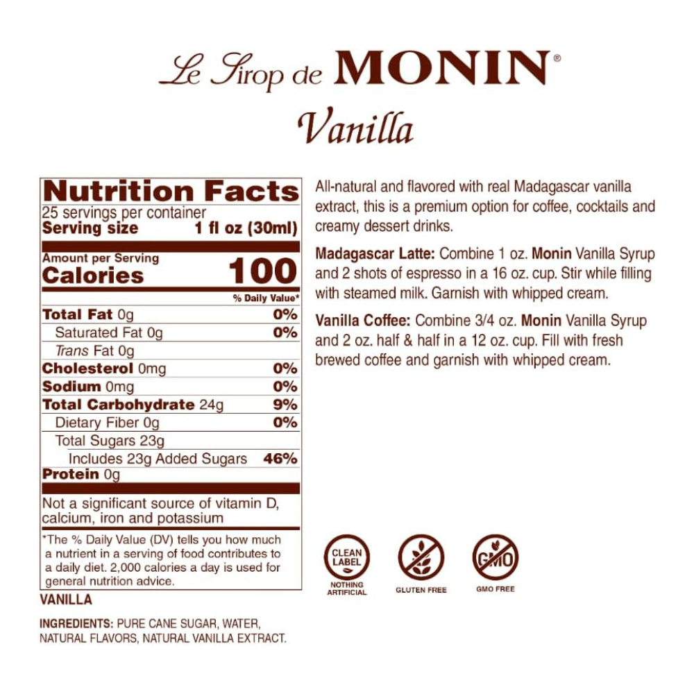 Monin Vanilla Syrup | Cocktail Emporium