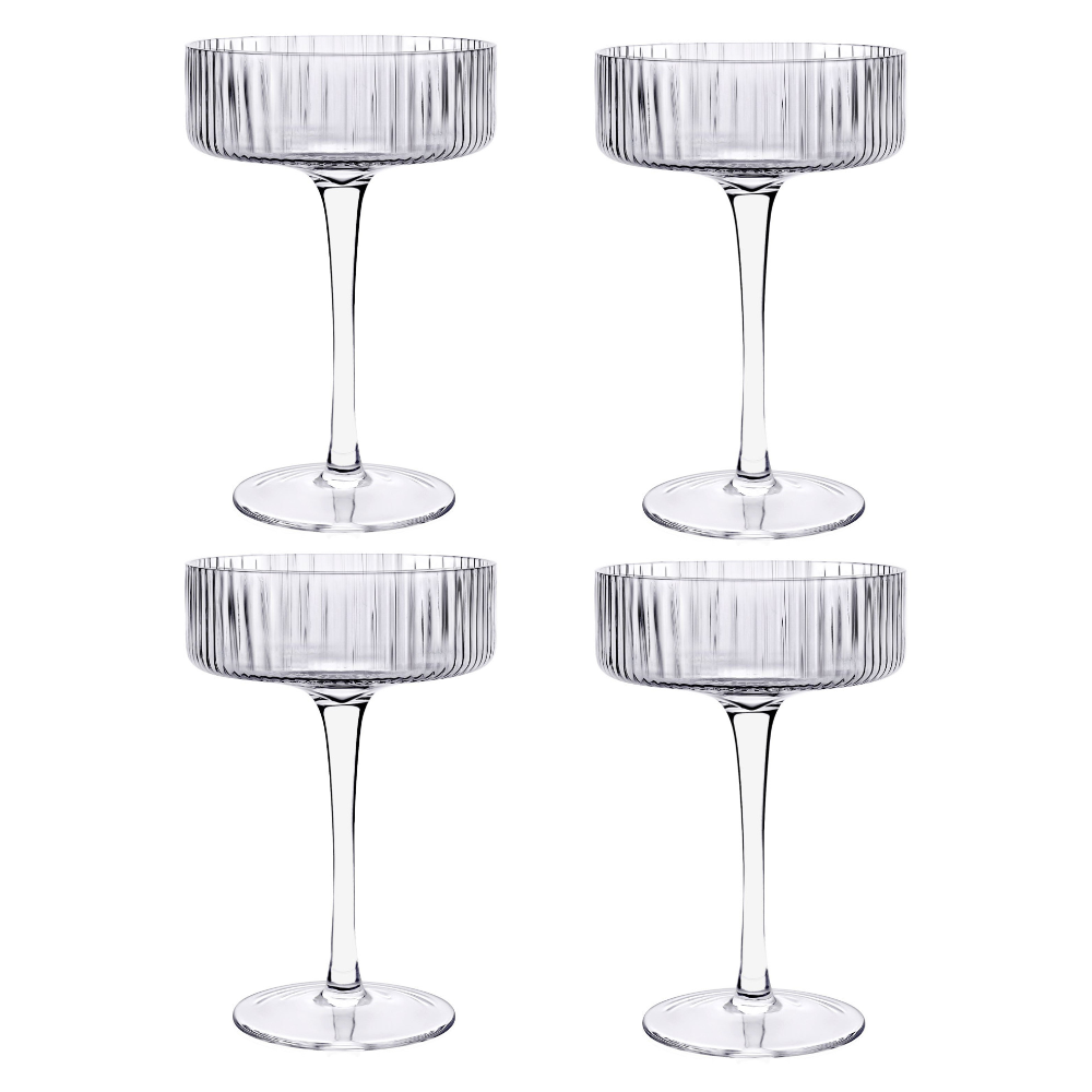 Ribbed Clear Coupes (set of 4) | Cocktail Emporium