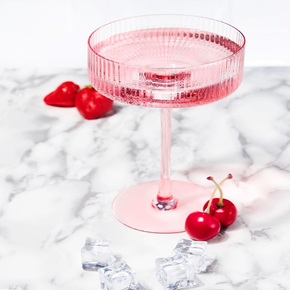 Ribbed Pink Coupes (set of 4) | Cocktail Emporium