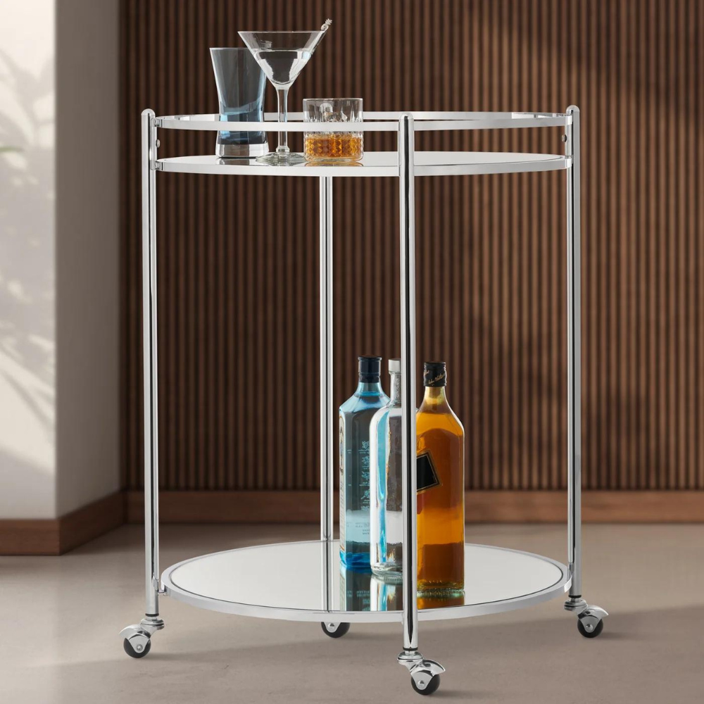 Manhattan 2-Tier Mirror Glass Bar Cart | Cocktail Emporium